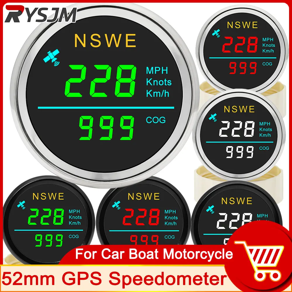 Digital Mini 52mm GPS Speedometer + GPS Antenna MPH Knot Km/h COG Speed ...