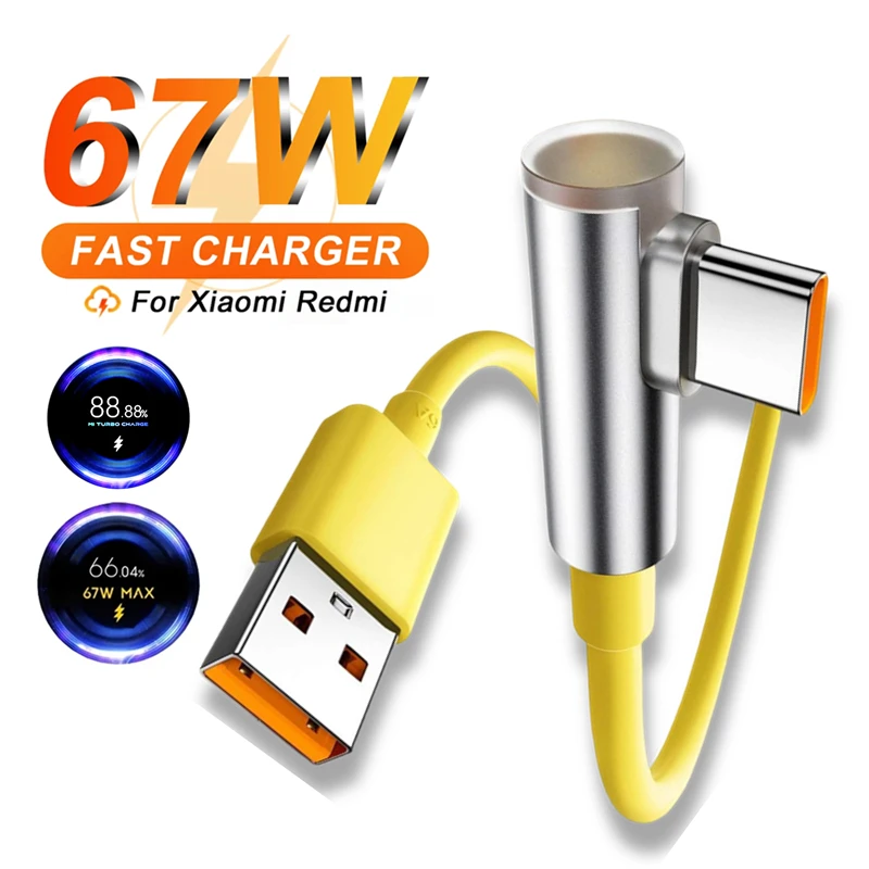 90 Degree Elbow 6A 67W/120W Fast Charging Type C Cable for Xiaomi 13 14 ...
