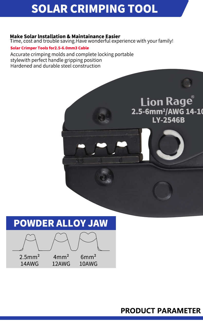 LY-2546B - Outil photovoltaïque solaire MC4 pince à sertir les bornes LY-2546B panneau solaire ...