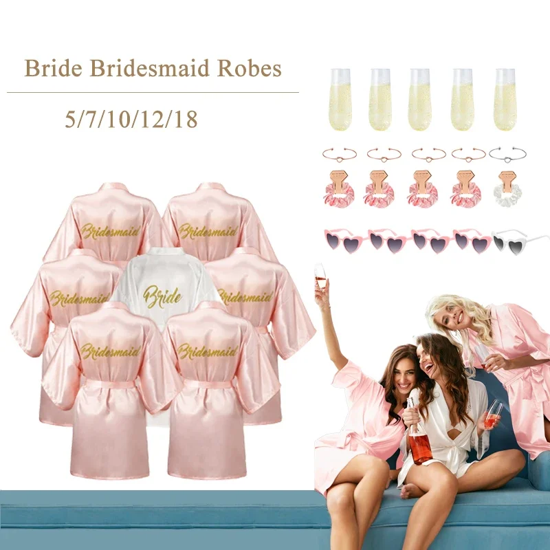 5-18 PCS Team Bride Bridesmaid Robes Gift Set Heart Sunglasses Hair ...