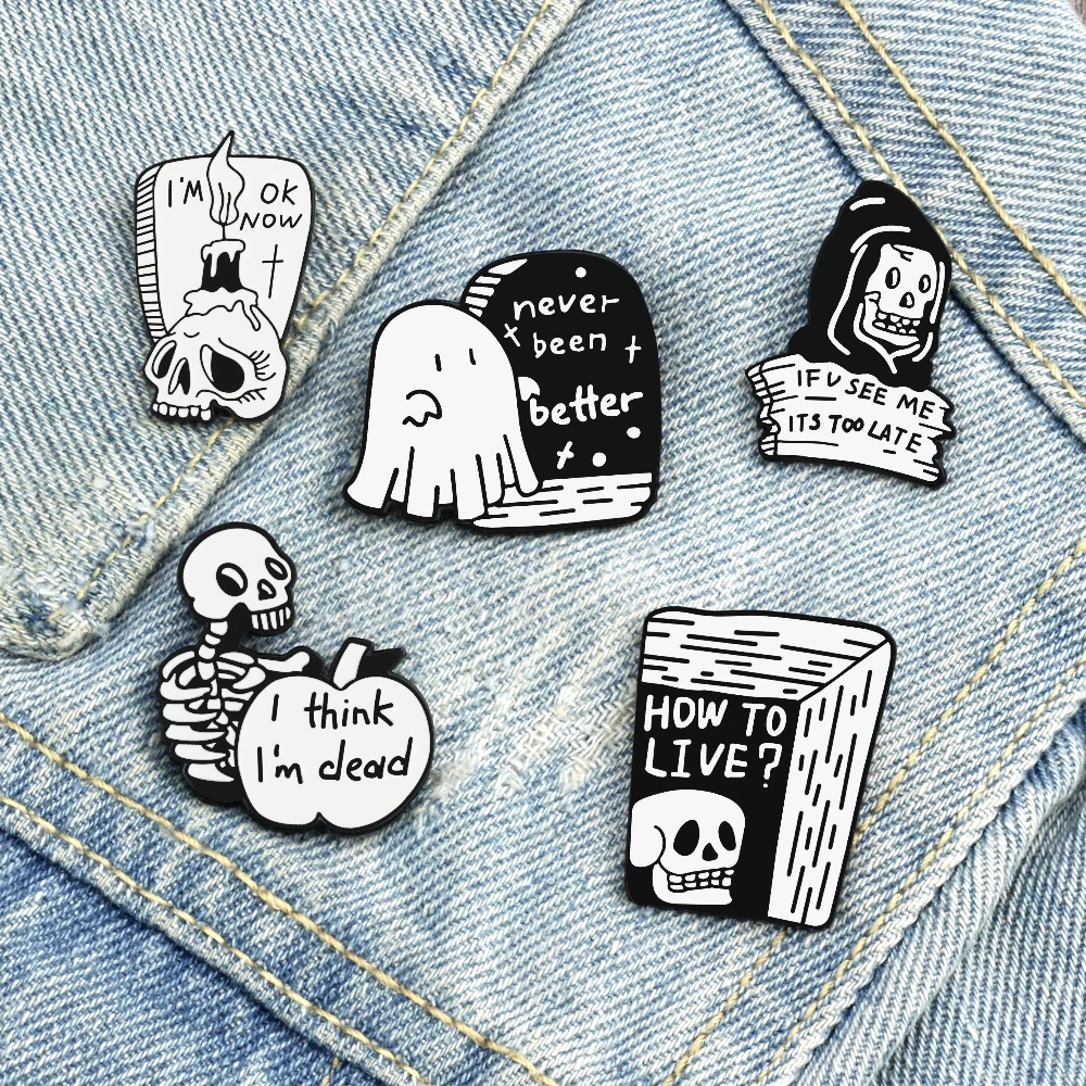 Punk-Skull-Ghost-Lapel-Pins-Gothic-Skeleton-Head-Book-Tombstone-Brooch ...
