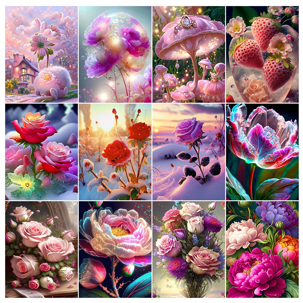 Rosa-rote-Blumen-DIY-5d-Diamant-Malerei-Kits-Rose-Flowe-Voll-bohrer ...