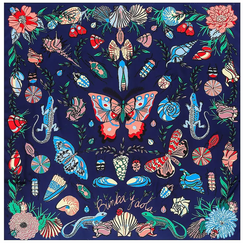 130cm-Twill-Silk-Big-Butterfly-Insect-Print-Female-Headscarf-Shawl ...