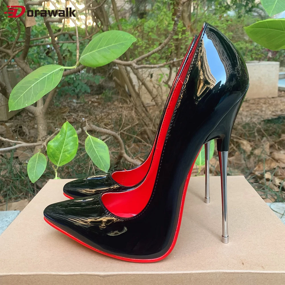 Women-Pumps-16cm-Extreme-Metal-High-Heels-Black-Red-Inside-Stilettos ...