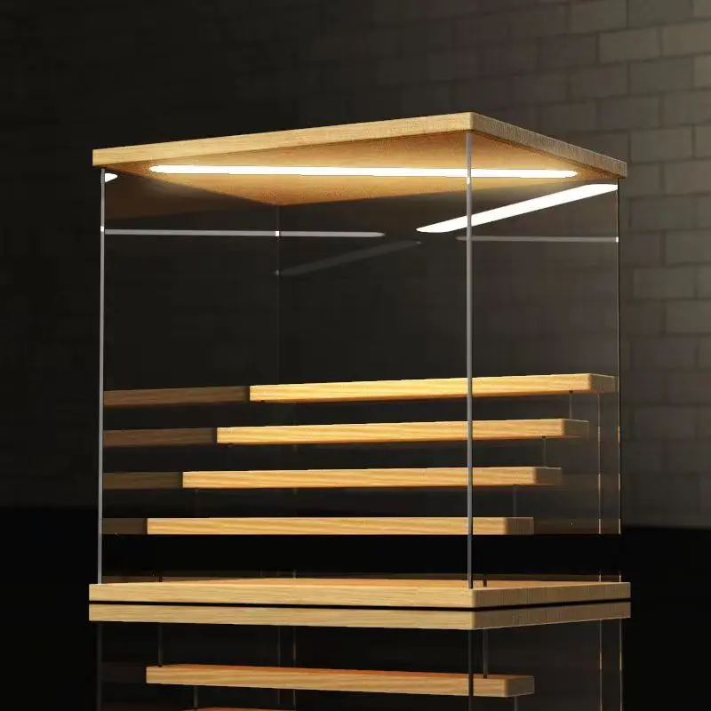 Solid-Wooden-Laddered-Display-Cabinet-Transparent-Acrylic-Display-Box ...