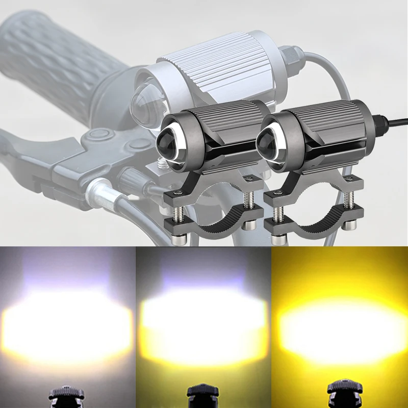 Universal Motorcycle LED Headlight Projector Lens Dual Color ATV ...