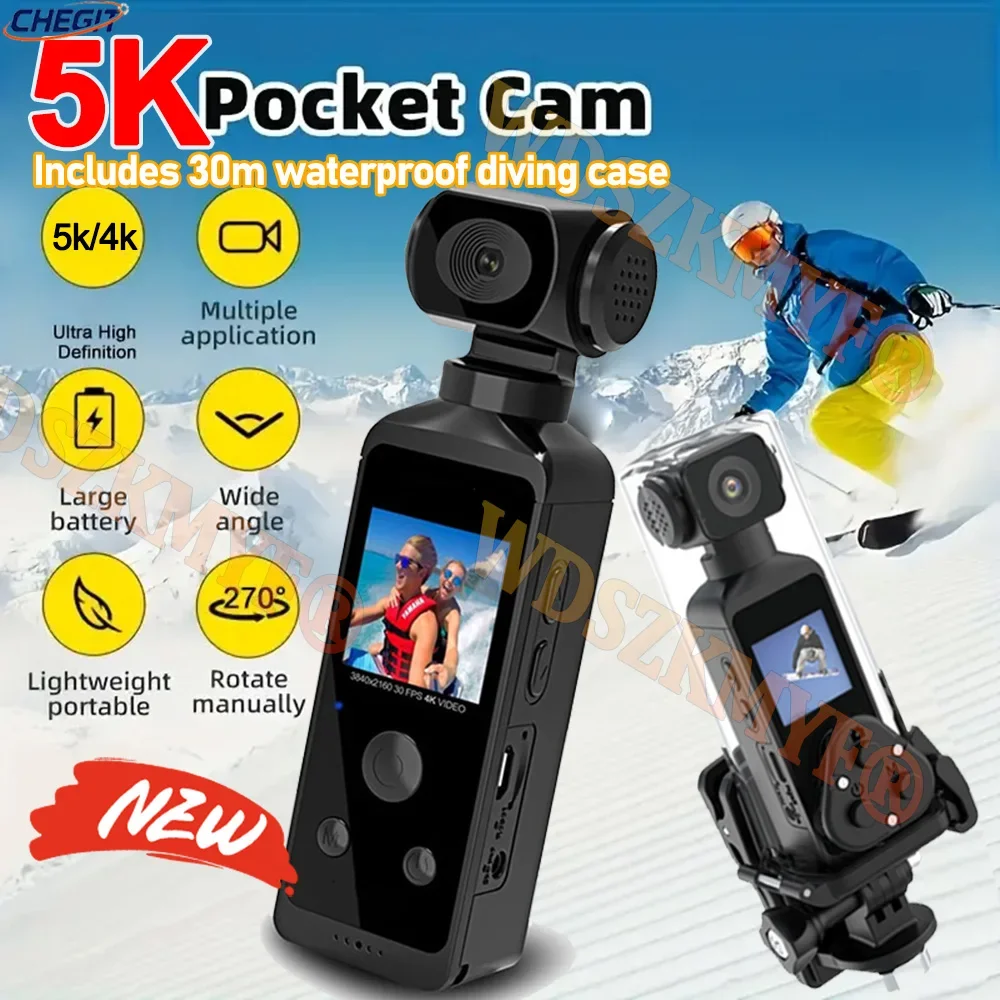 Real 5K/4K Mini Camera Pocket WIFI Outdoor DV 270°Rotatable Bodycam ...