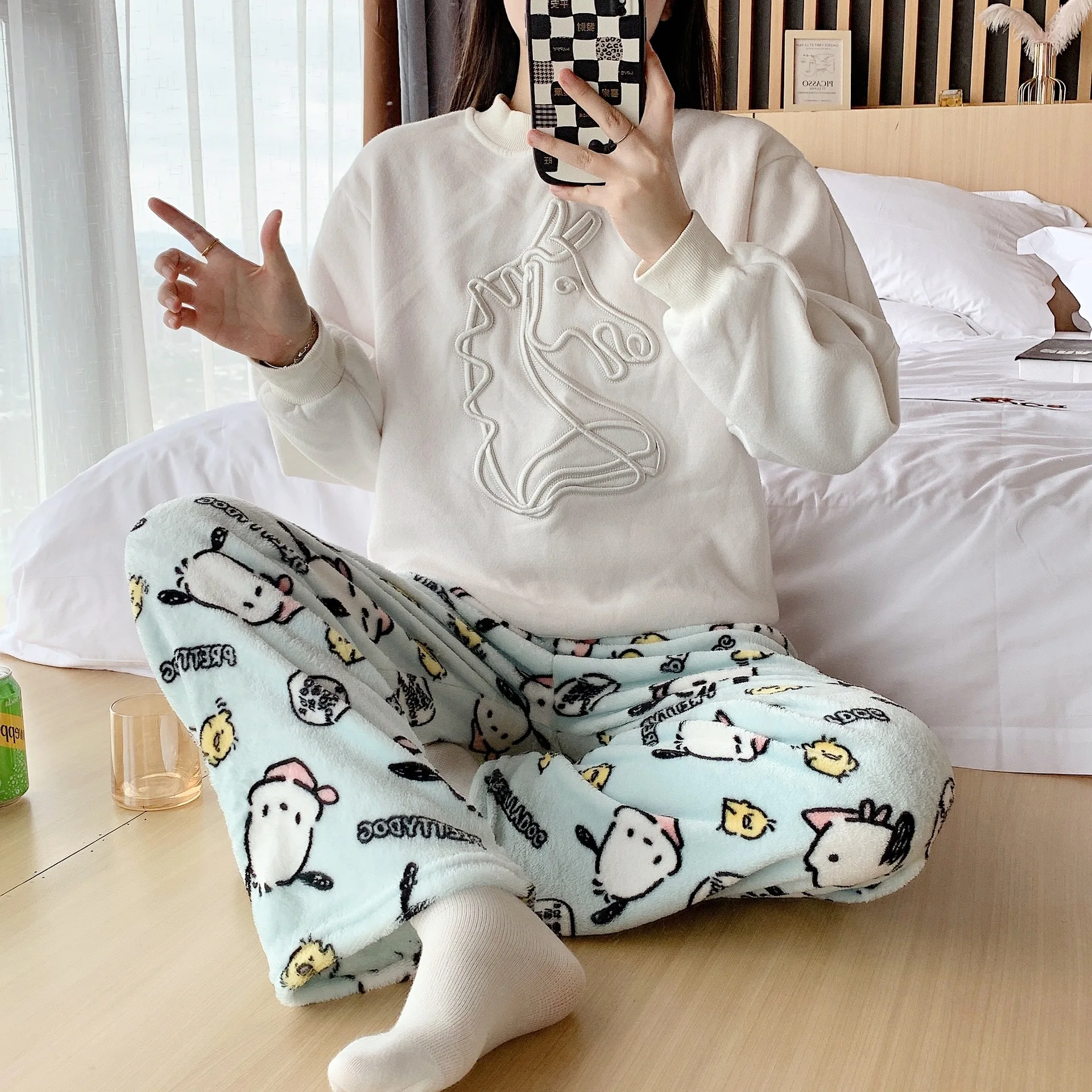 Lovely-Pochacco-Pajamas-Pants-Sanrio-Y2k-Kawaii-Cute-Warm-Woolen ...