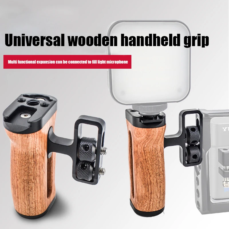 Wooden Camera Cage Handles with Cold Shoe, Fill Light & Mic ...