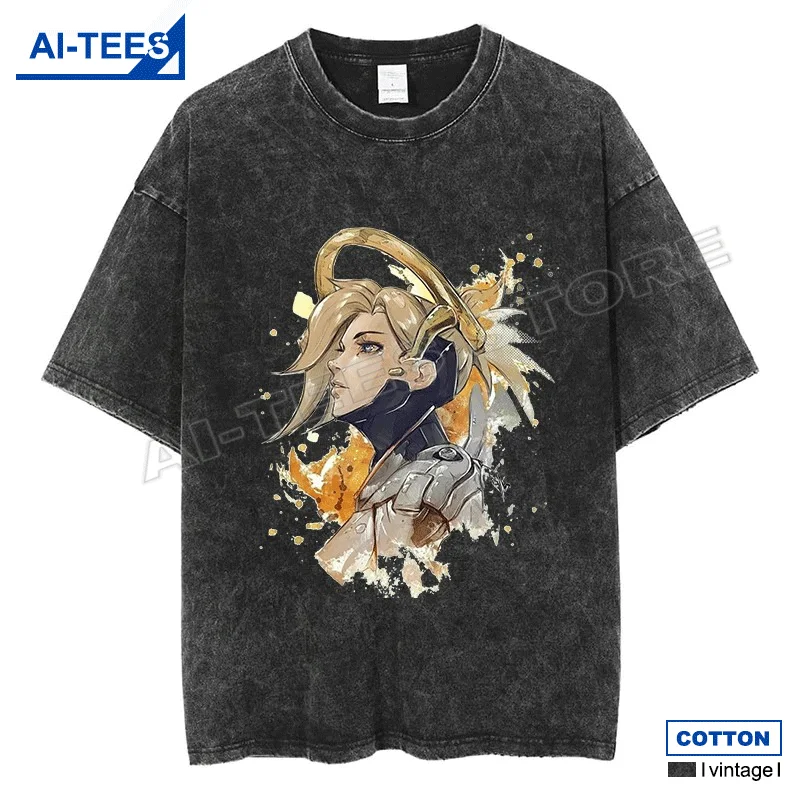 Overwatch-Games-Mercy-Graphic-T-Shirt-Scrawl-Styl-Angel-Print-Tshirt ...