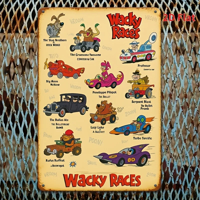 [2D Flat] 1pc Wacky Races Metal Wall Art Plaque - 8x12 Inch Vintage Car ...