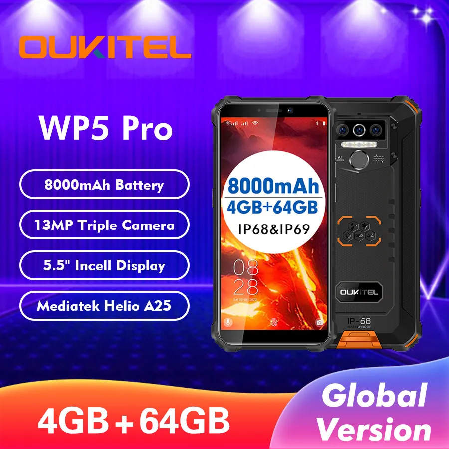 OUKITEL WP5 Pro 5.5 inches 4GB 64GB IP68 Waterproof Smartphone 8000mAh ...