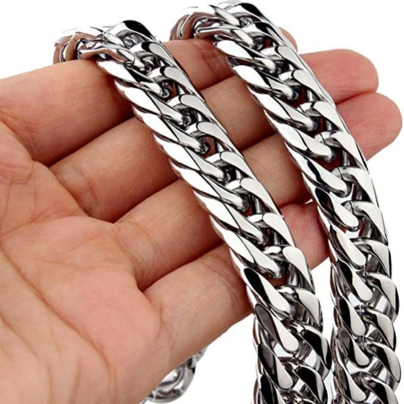 Hnsp-Rvs-Cubaanse-Ketting-Ketting-Armband-Voor-Mannen-Hals-Zilver-Kleur ...