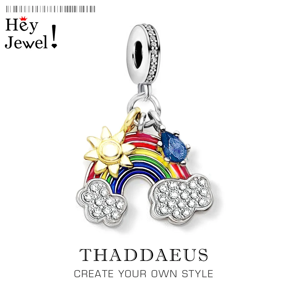DIY Trendy Love Pendant Kawaii Rainbow Sun Rain Charm 925 Sterling ...