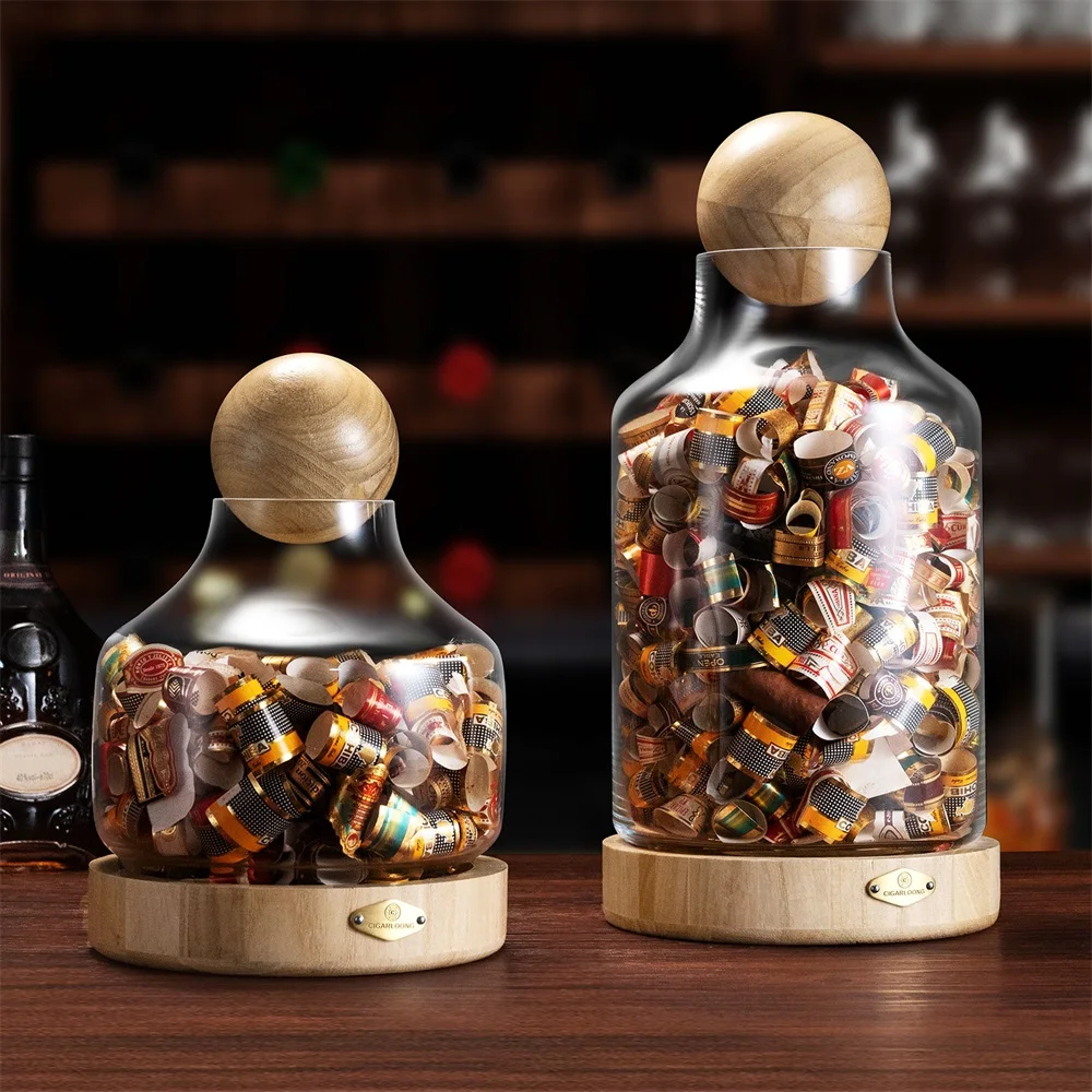 CIGARLOONG-Cigar-Label-Transparent-Storage-Jar-Solid-Wooden-Base ...