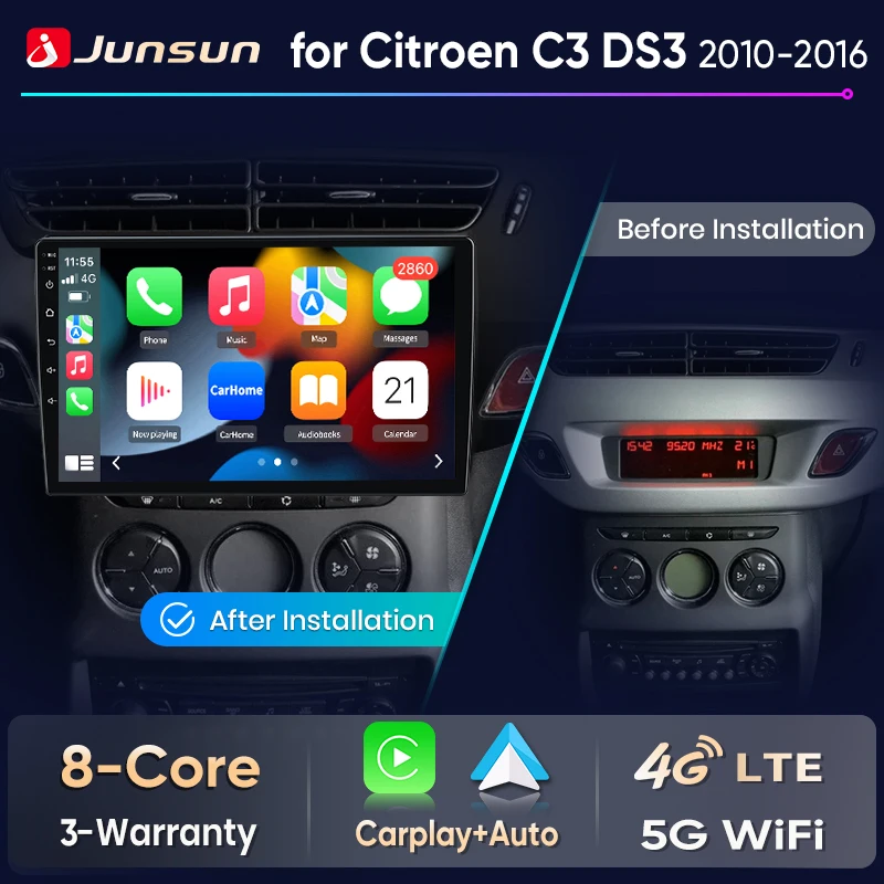 Junsun Android Auto Autoradio Per Citroen C3 DS3 2010 2011 2012 2013 ...