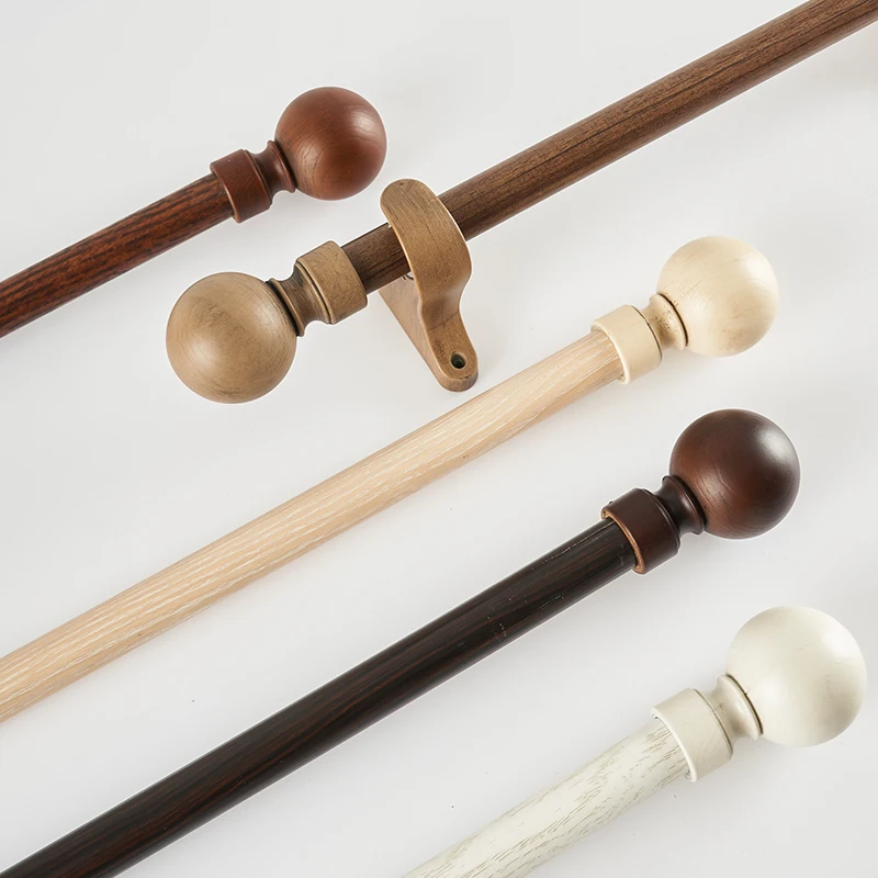 Roman Pole Imitation Wood Aluminum Alloy Curtain Rod Single Double Rod ...