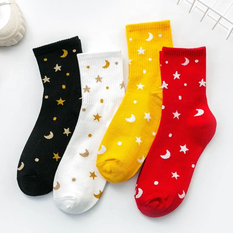Fashion Stars Moon Pattern Confortable Breathable Socks Personality ...