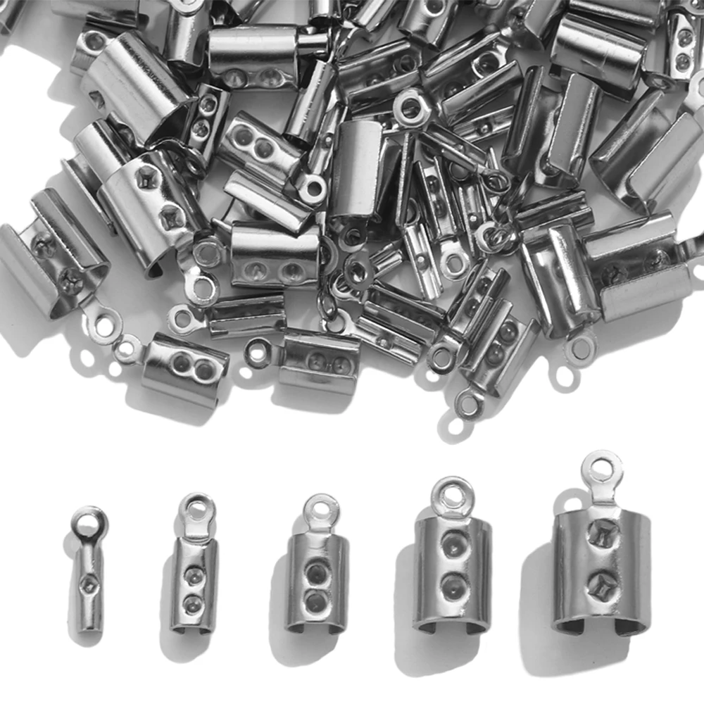 50PCS Stainless Steel Crimped End Bead Cap Leather Rope Clip Folding ...