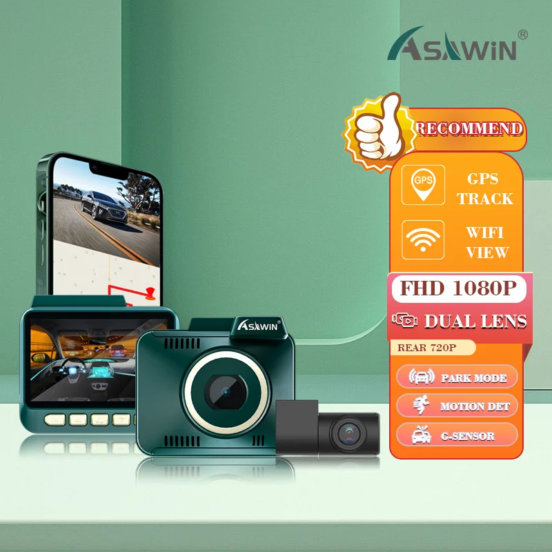 Asawin A18 WIFI Dash Cam Dual Lens Built-In GPS Recording Car Camera ...