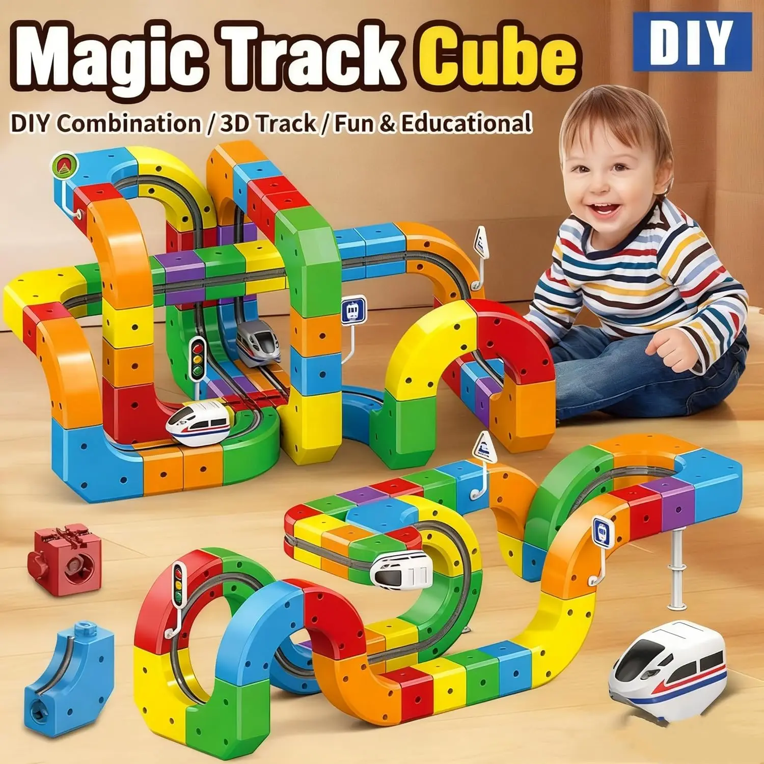 Juego de tren eléctrico Magic Cube para niños, Kits de bloques de ...