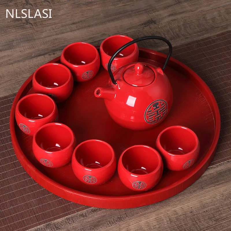 Chinese traditional wedding ceramic tea set Retro red double happiness ...