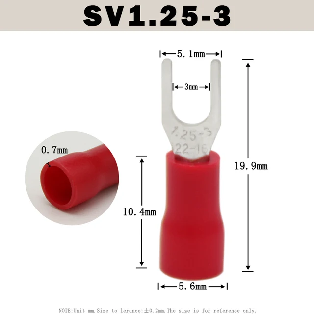 100Pcs SV Type Wire Spring Terminal SV1.25 SV2 Fork U Y PVC Insulate Ferrules Block Spade Cold ...