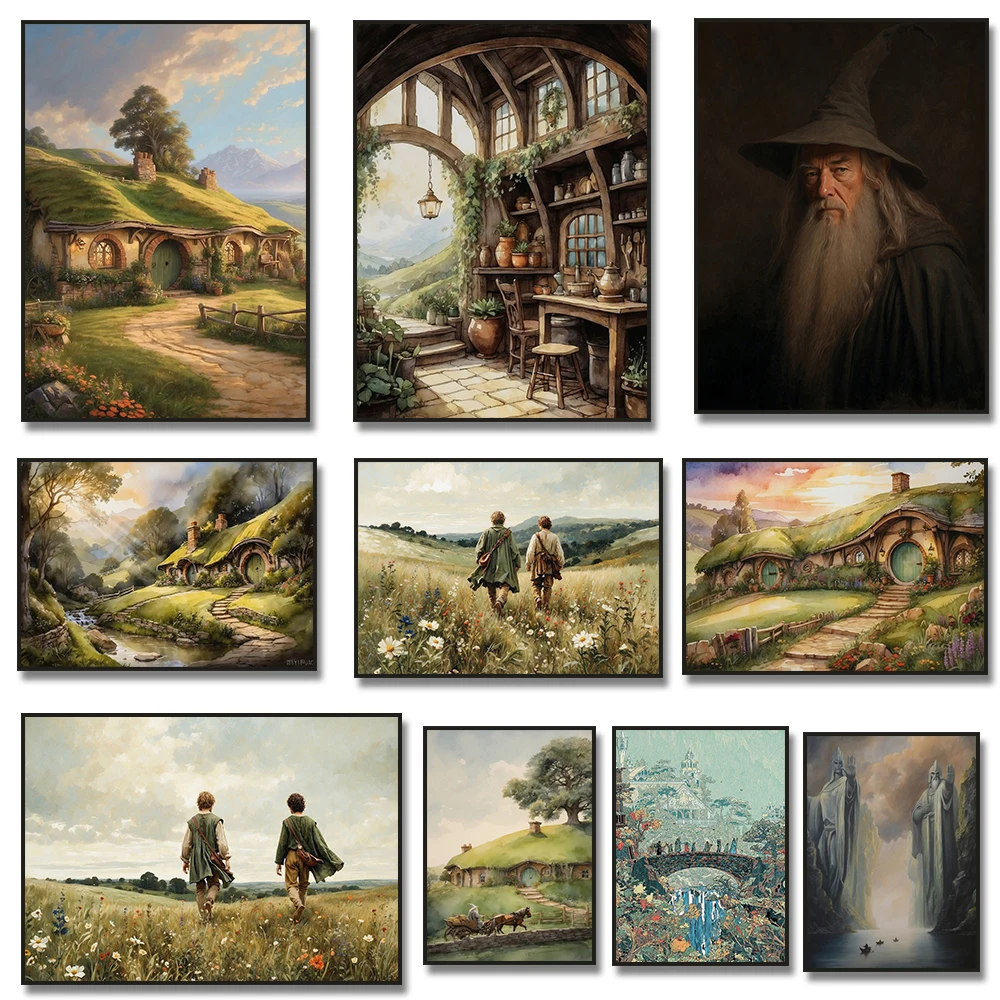 The S-Shire Watercolor H-Hobbiton Hole Bag End Wall Art Canvas Painting ...