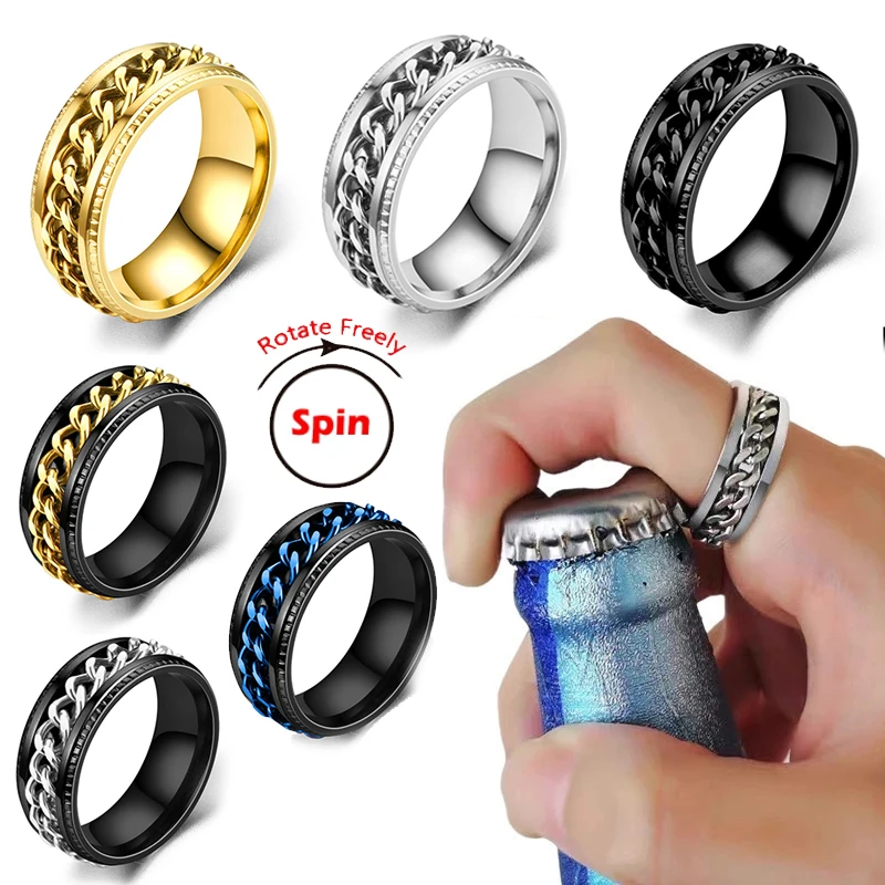 Punk Titanium Steel Rotatable Couple Ring Multifunctional Bottle Opener ...