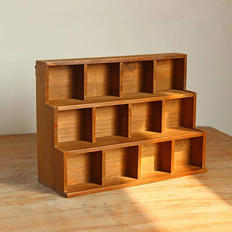 Vintage-Desktop-Organizer-Wooden-Case-Wall-Hanging-Storage-Rack-12-16-Grid-Storage-Cabinet ...