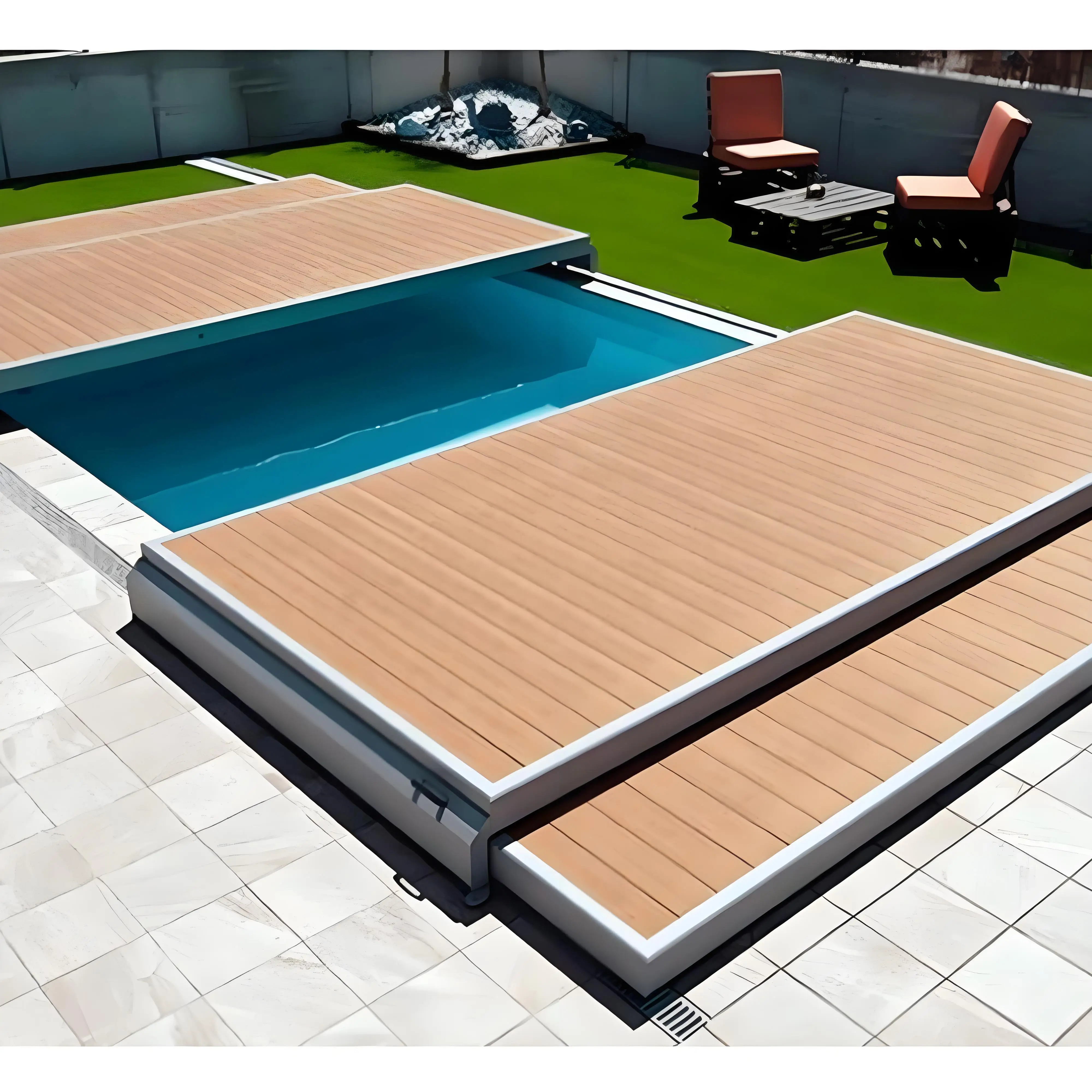 Easy-to-install sliding deck pool cover Automatic sun protection Deck ...