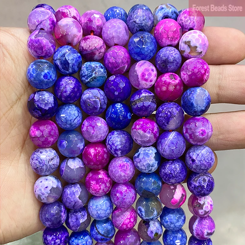 Natural Blue Purple Dream Fire Dragon Veins Agates Beads Smooth Round ...