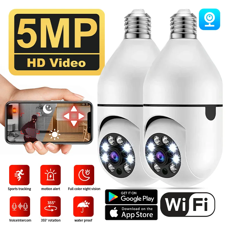 5MP-E27-Bulb-Surveillance-HD-Camera-Indoor-WiFi-Wireless-Baby-Monitor ...