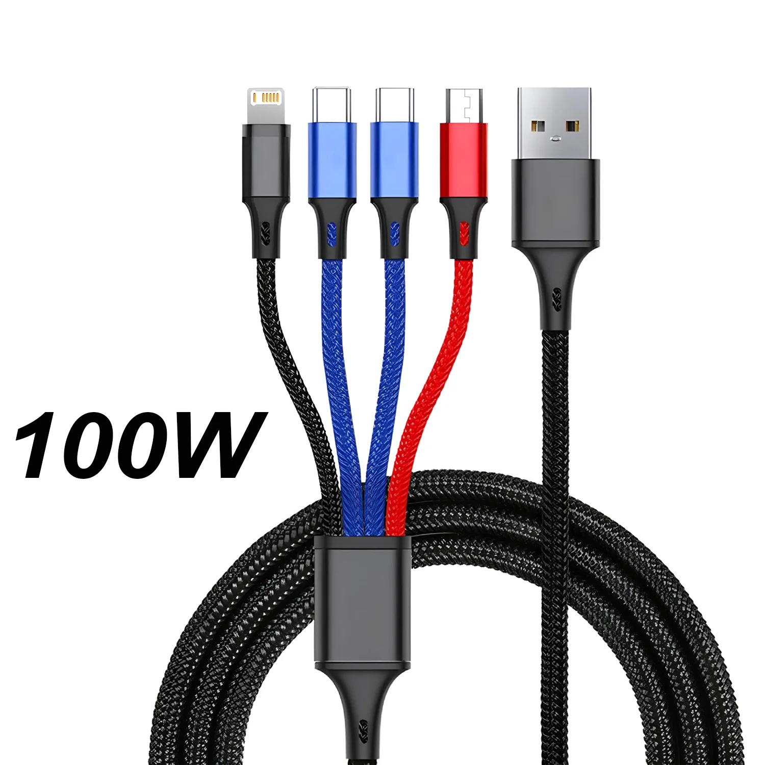 4 in 1 USB Type C Cable for iPhone 14 13 12 11 Pro Max Nylon 3A 100W ...