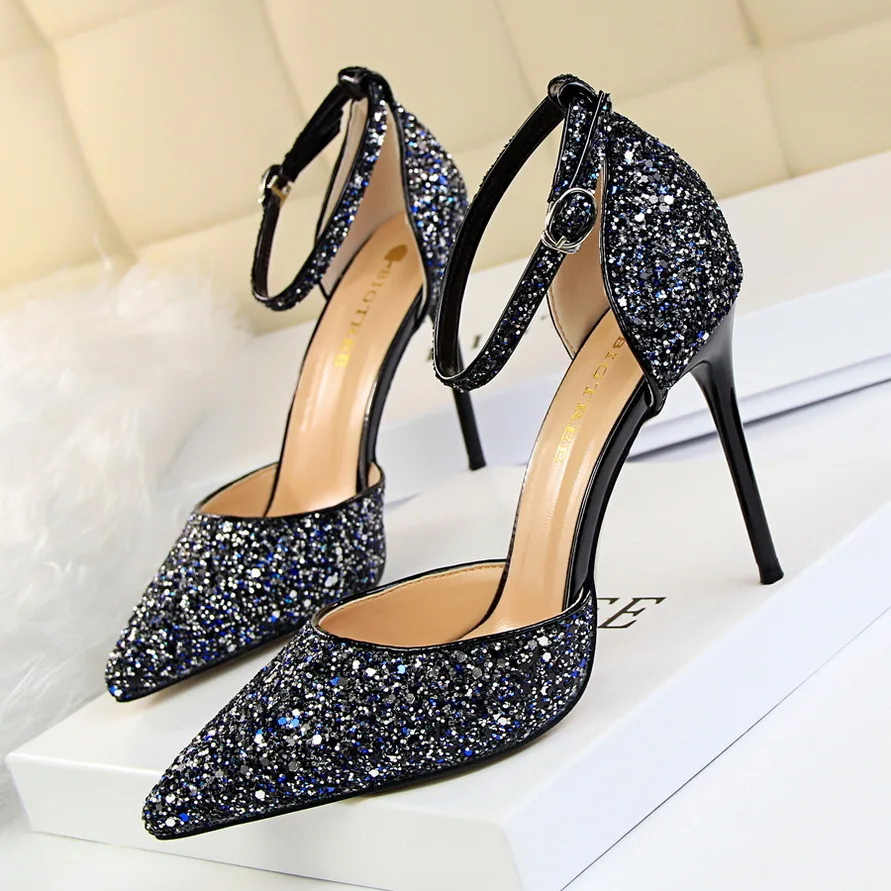Woman-Shoes-New-Wind-High-Heel-Shallow-Mouth-Pointed-Hollow-Sequin-Sexy ...