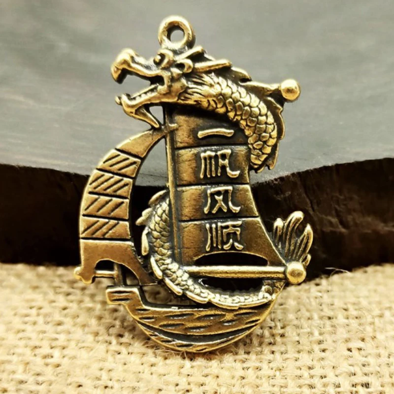 Retro-Nostalgia-Brass-Dragon-Ship-DIY-Key-Chain-Ring-Pendant-Miniature ...