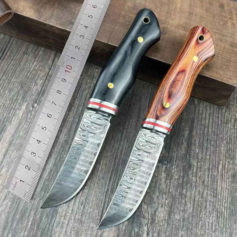 Stainless-Steel-Damascus-Pattern-Fixed-Blade-Knife-Outdoor-Camping ...
