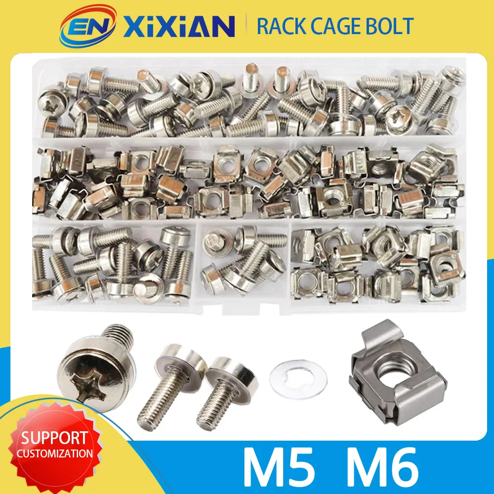 M5 M6 Rack Cage Bolt Mount Server Bracket Cabinet Screws and Washers ...