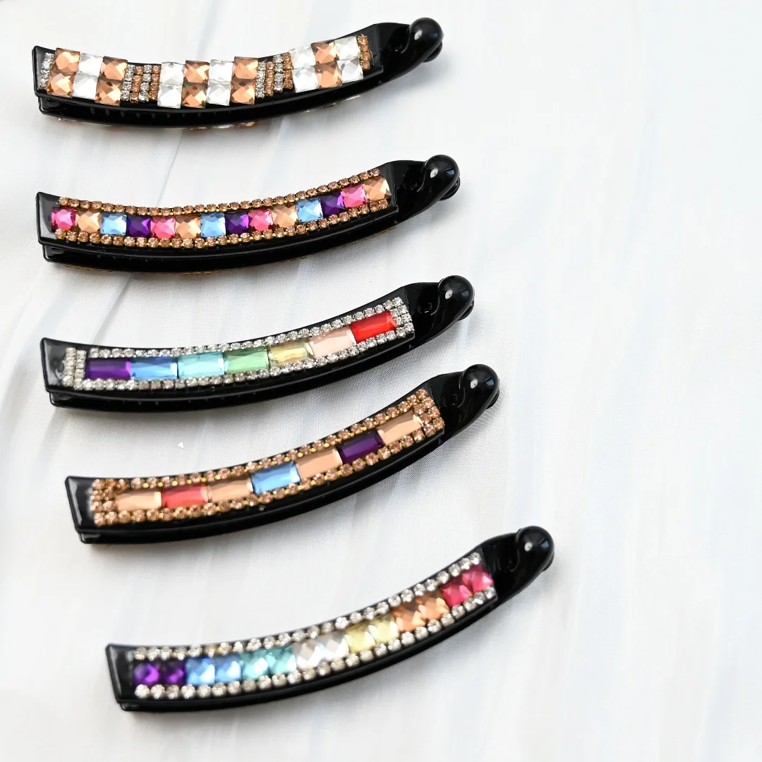 New-Hand-Craft-Hair-Clips-Banana-Clip-With-Colored-artificial-crystal ...