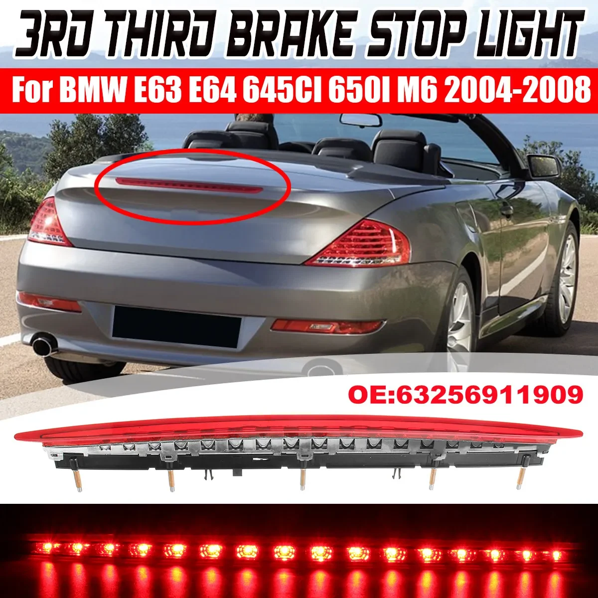 LED Rear High Mount Brake Lamp Assembly 3rd Tail Stop Light For BMW 6 ...