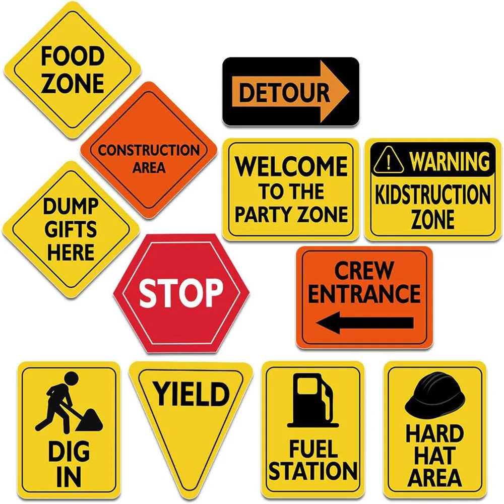 12pcs-pack-Construction-Traffic-Sign-Cutouts-for-Boys-Kids-Construction ...
