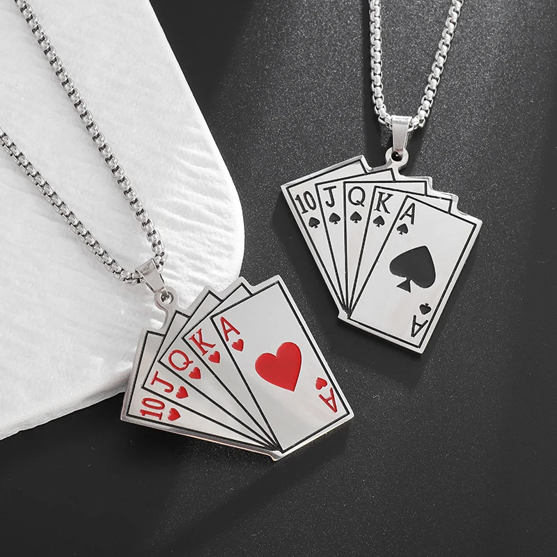 Stainless-Steel-Spades-Ace-of-Hearts-Playing-Card-Pendant-Necklace-for ...