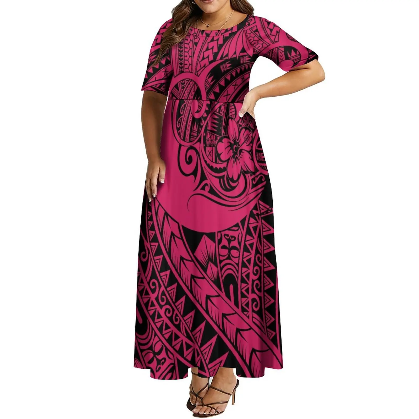 Dola-New-Polynesian-Dress-Samoan-Tribal-Print-Half-Sleeve-Long-Maxi ...