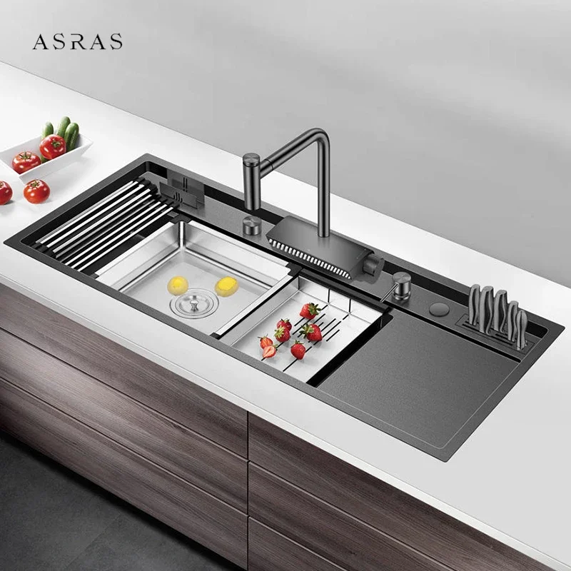 Nano-Black-Large-Size-Kitchen-Sink-4mm-Thickness-220mm-Depth-Step ...