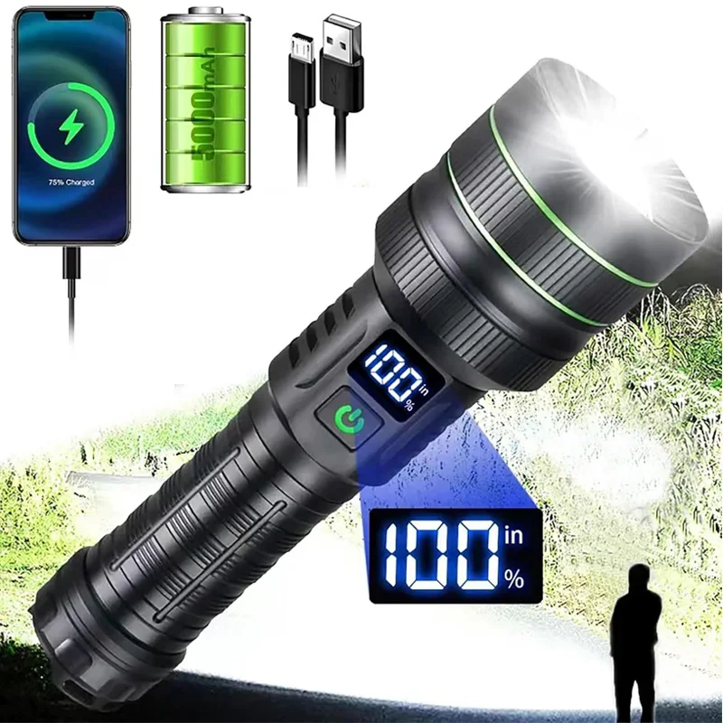 Super-Bright-LED-Flashlight-Rechargeable-Waterproof-Torch-Zoom-Lamp ...