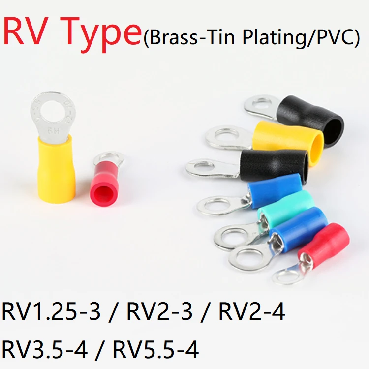 50pcs RV1.25 4 RV2 3 RV2 4 RV3.5 4 RV5.5 4 Wire Terminal Crimp Splice PVC Insulation Circular ...