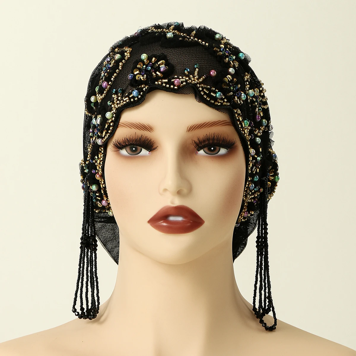 Muslim Lace Pearls Hat Caps Mesh Fabric Bead Tube Paired With An ...