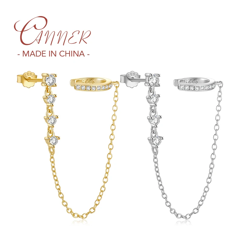 CANNER 1PC Simple 925 Sterling Silver Chain Earring Single Row Inlaid ...