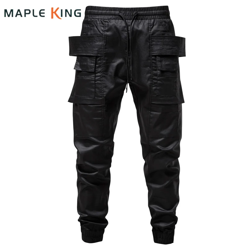 Leather Pants for Men Cuir Homme Gothic Steampunk Coated Waxed Pants ...