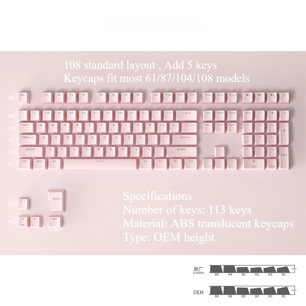 Keyboard-Keycaps-113-Keys-Caps-ABS-Translucent-OEM-Profile-Keycap ...